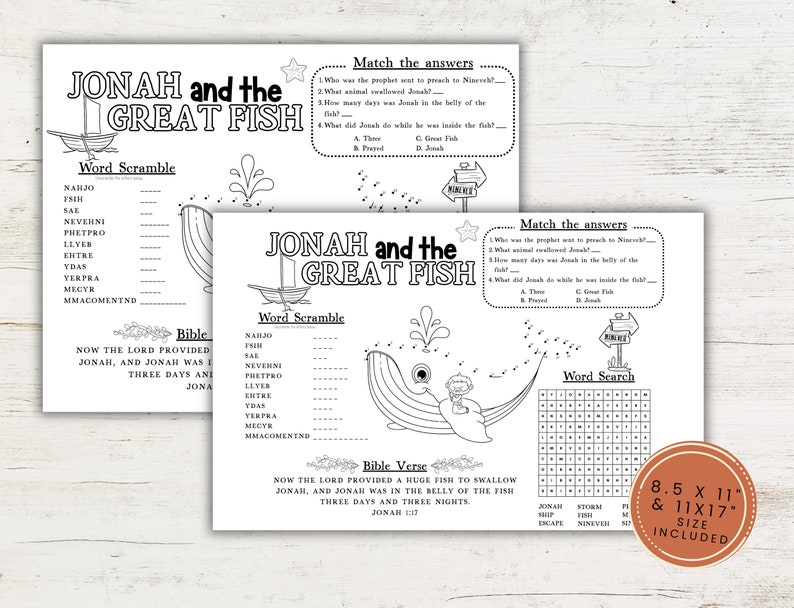 Jonah and the Great Fish Placemat, Bible Crafts and Activities for Kids ...