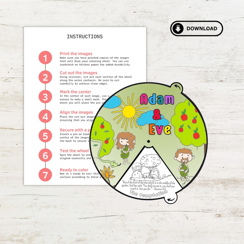 Adam and Eve Coloring Wheel Bible Story Wheel Printable Bible Activity ... Adam and Eve Coloring Wheel Bible Story Wheel Printable Bible Activity ...