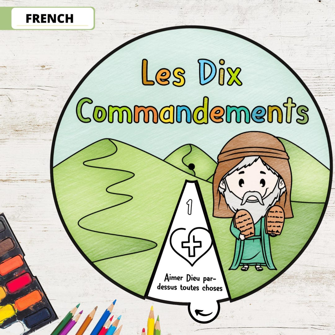 Ten Commandments Coloring Wheel IN FRENCH | Bible Story Wheel ...