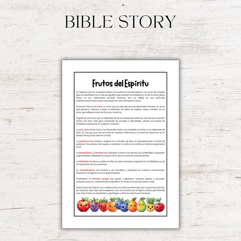 Fruit of the Spirit Activity Pages for Kids IN SPANISH, Printable Kids ...