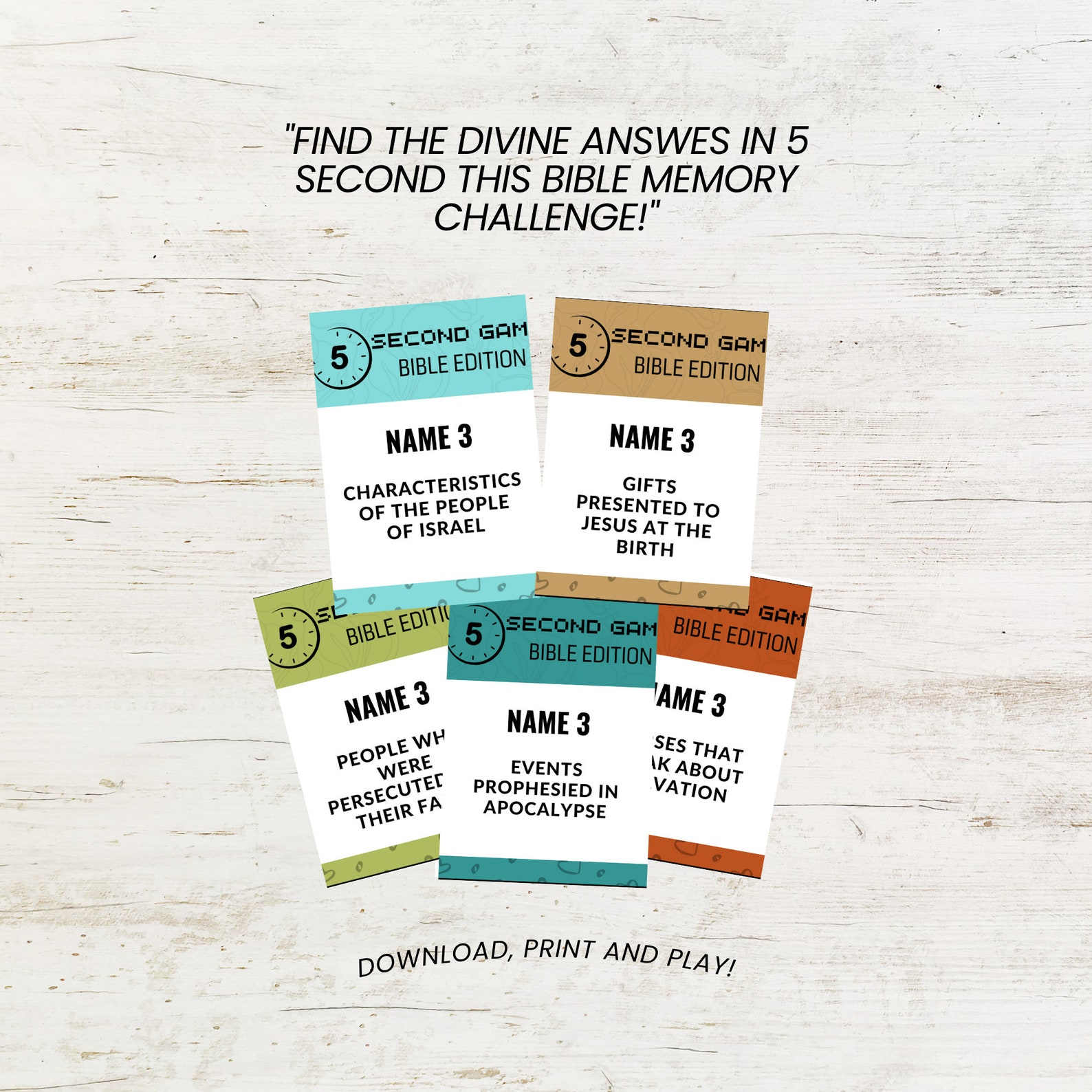 85 Cards Christian Bible 5 Second Game Bible 5 Second Game Bible Party ...