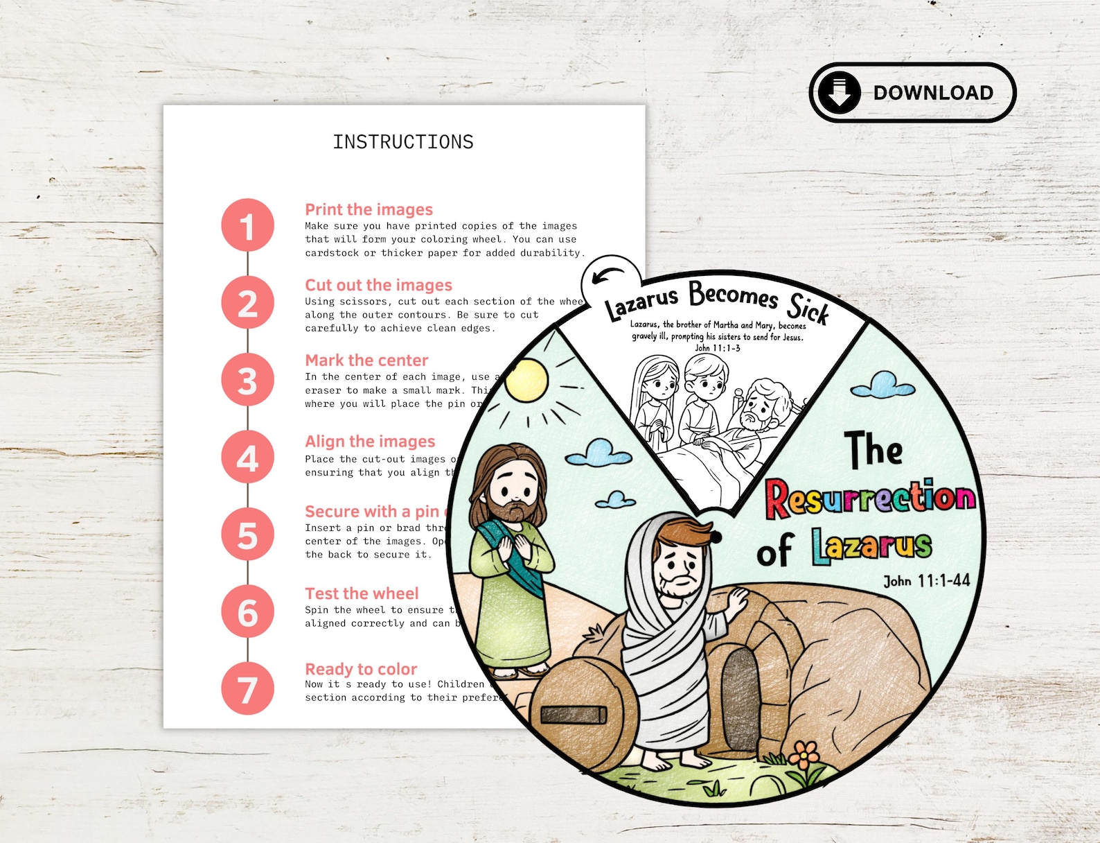 The Resurrection of Lazarus - Coloring Wheel | Bible Story Activity for ...