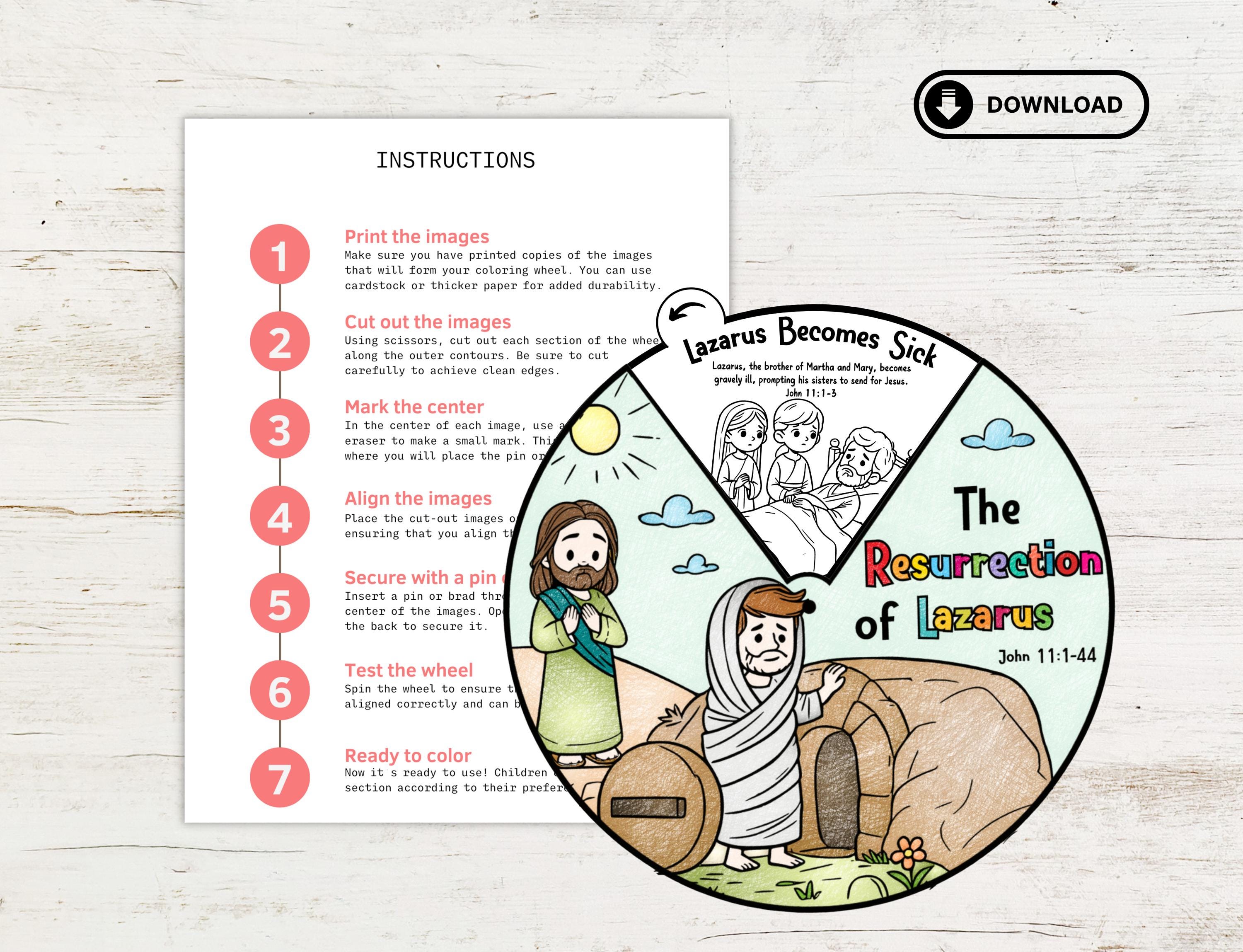 The Resurrection of Lazarus - Coloring Wheel | Bible Story Activity for ...