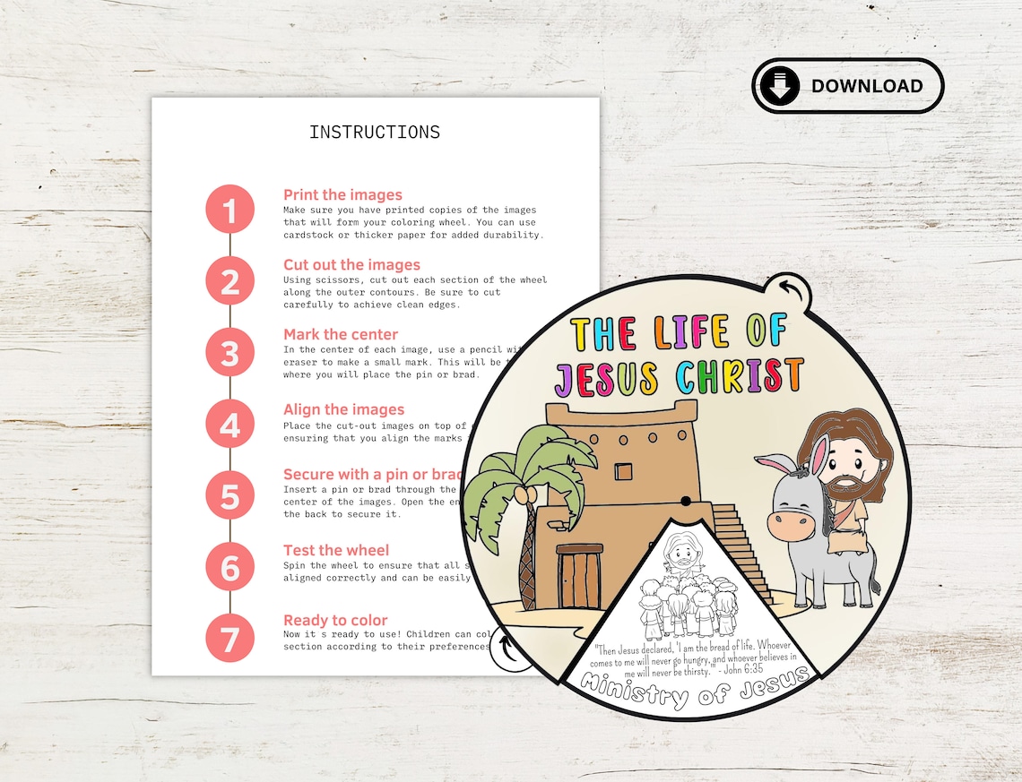The Life of Jesus Christ Coloring Wheel | Bible Story Wheel | Printable ...