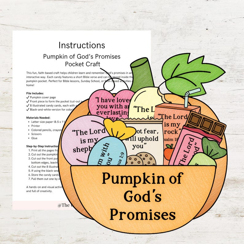 Pumpkin of God’s Promises Pocket Craft | Bible Coloring Activity ...