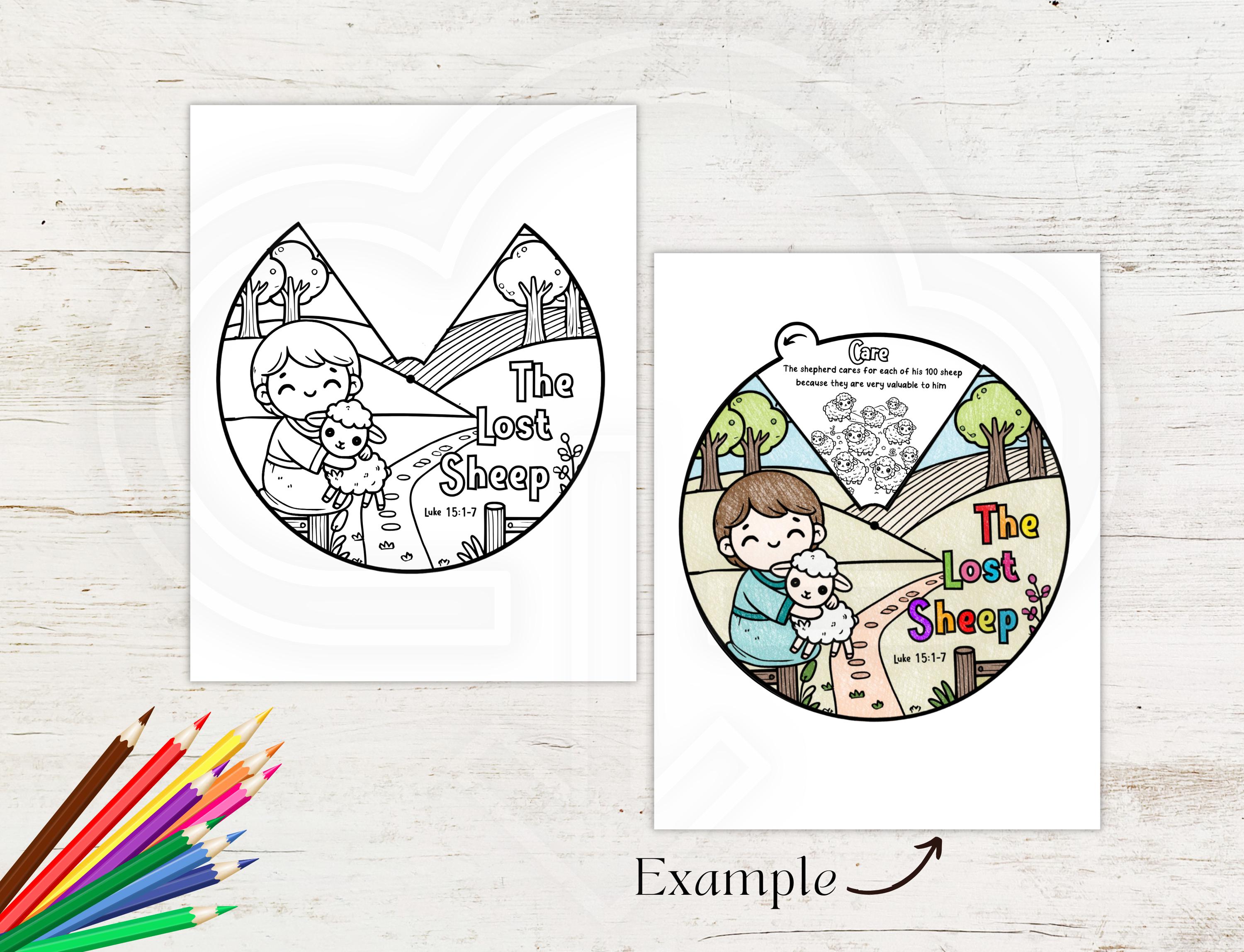 The Lost Sheep Coloring Wheel, Coloring Wheel, Printable Bible Activity ...