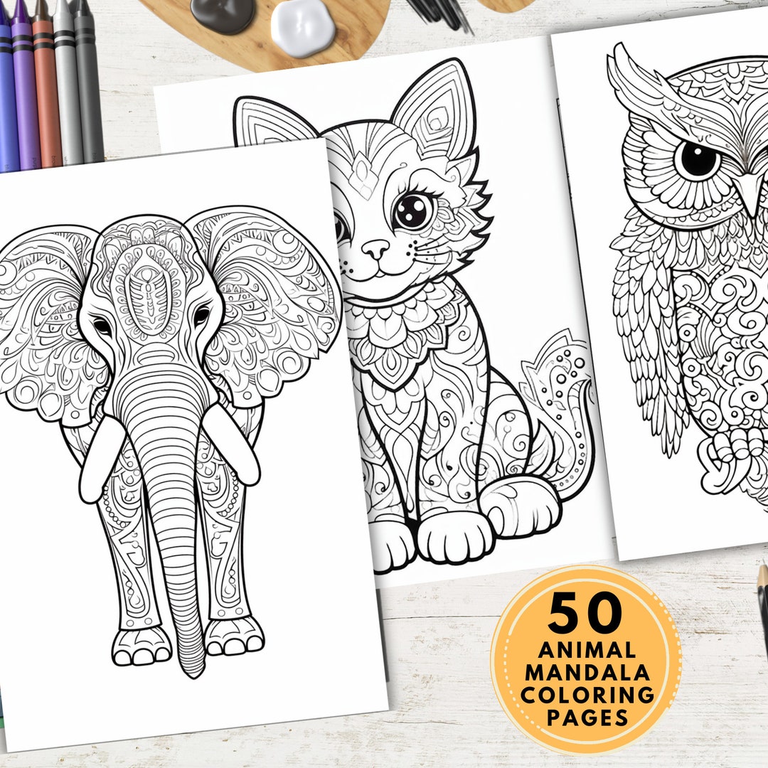 50 Animal Coloring Pages | Coloring Book | Wild Mandala Magic | Digital ...
