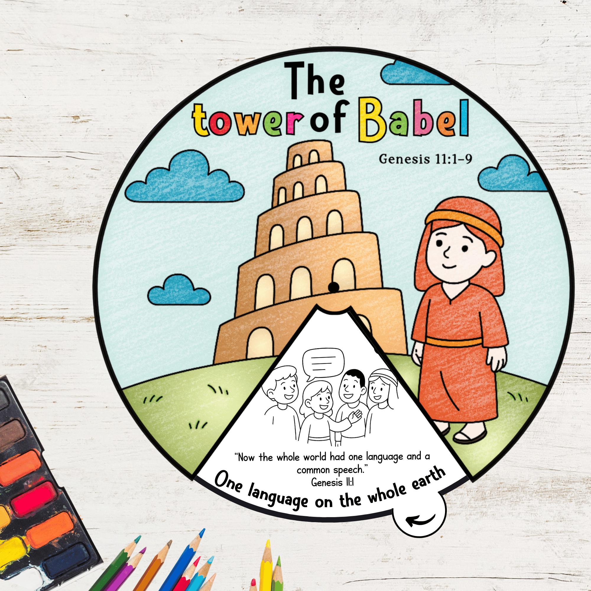 Tower of Babel Coloring Wheel | Bible Story Activity for Kids | Sunday ...