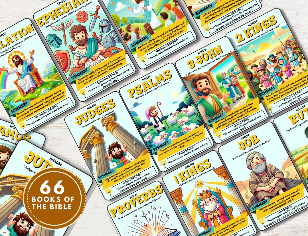 66 Bible Book Educational Cards, Activity for Kids, Christian Education ...