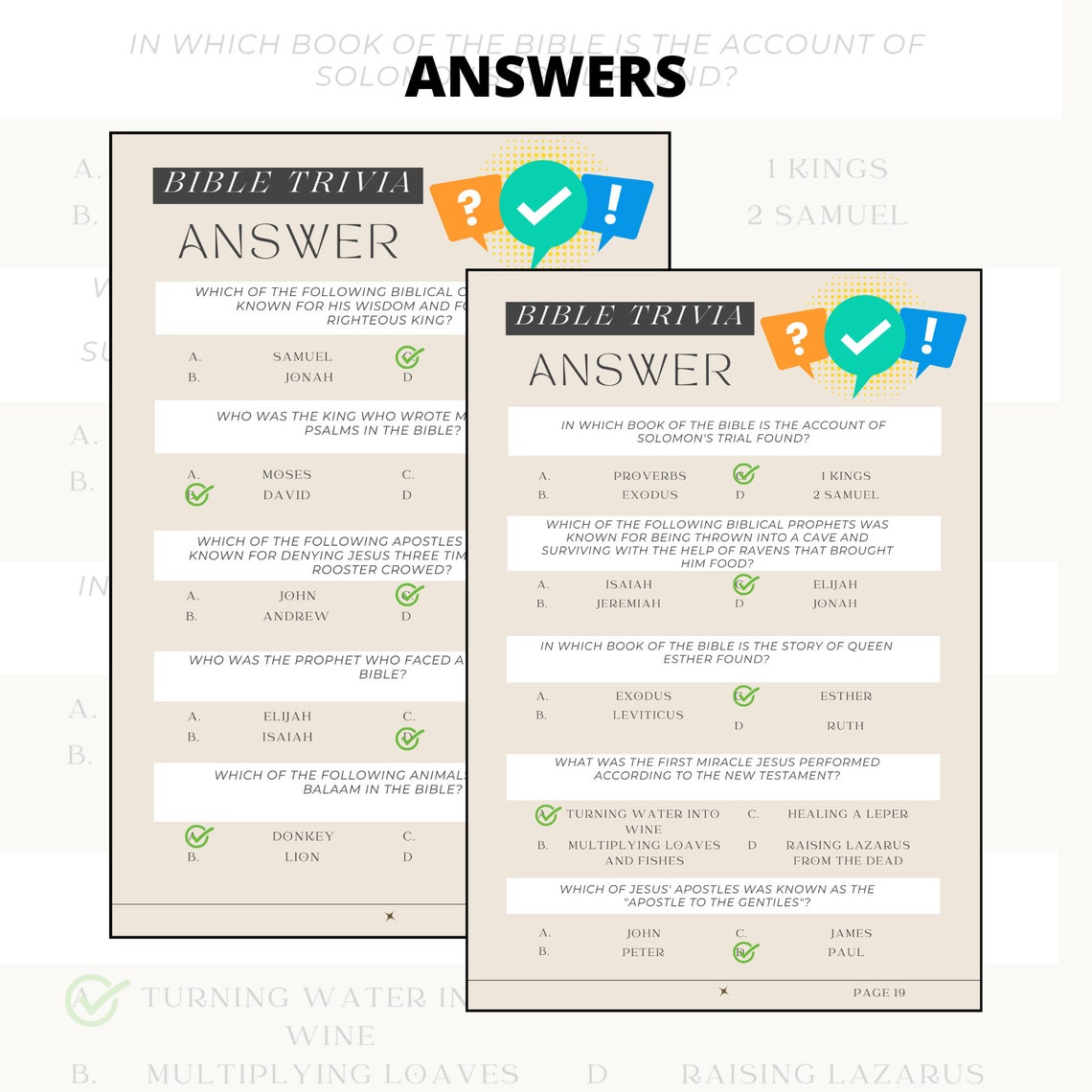 20 Pages Bible Trivia Quiz, Bible Quiz Game With Multiple Choice ...