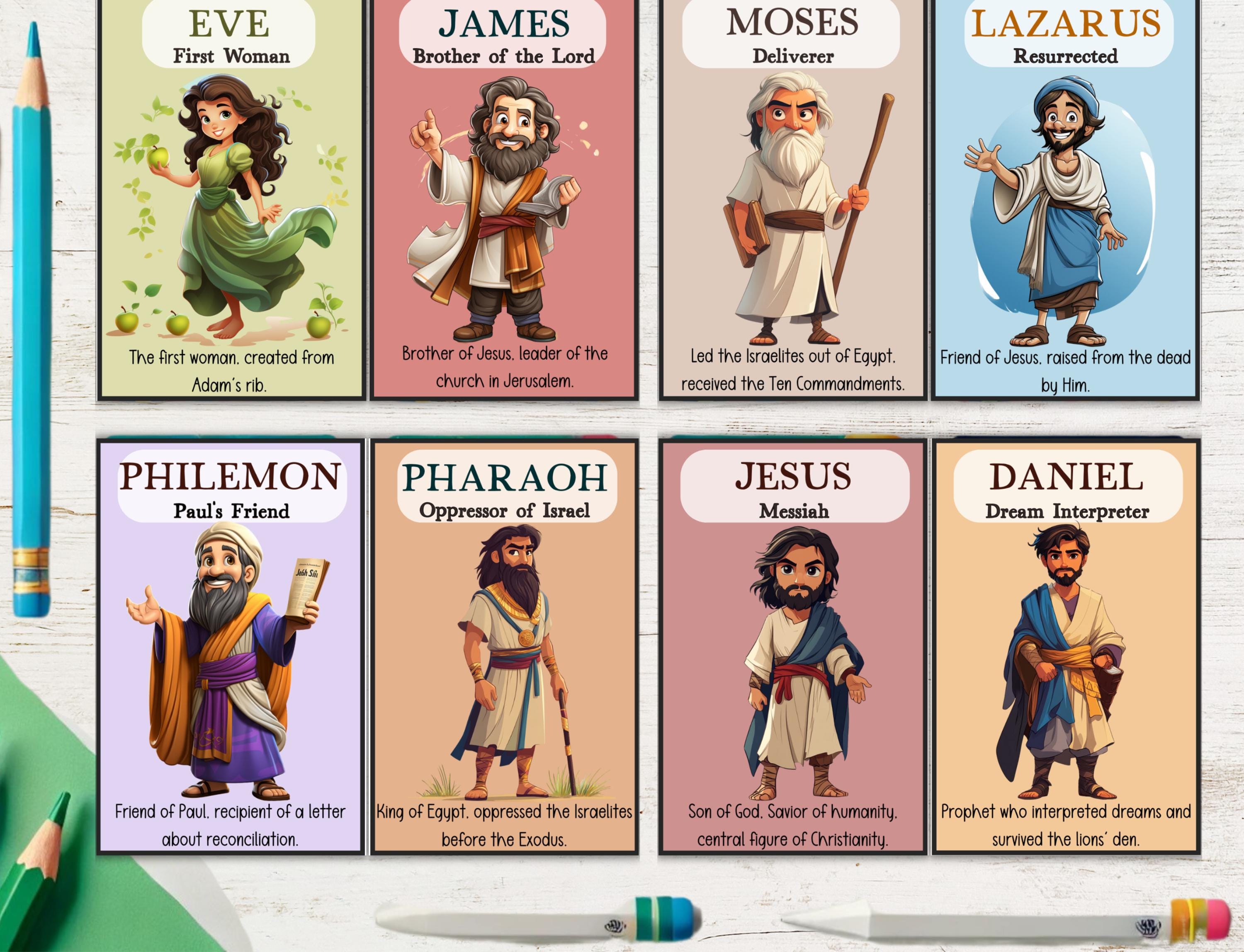 100 Bible Character Educational Cards, Activity for Kids, Christian ...
