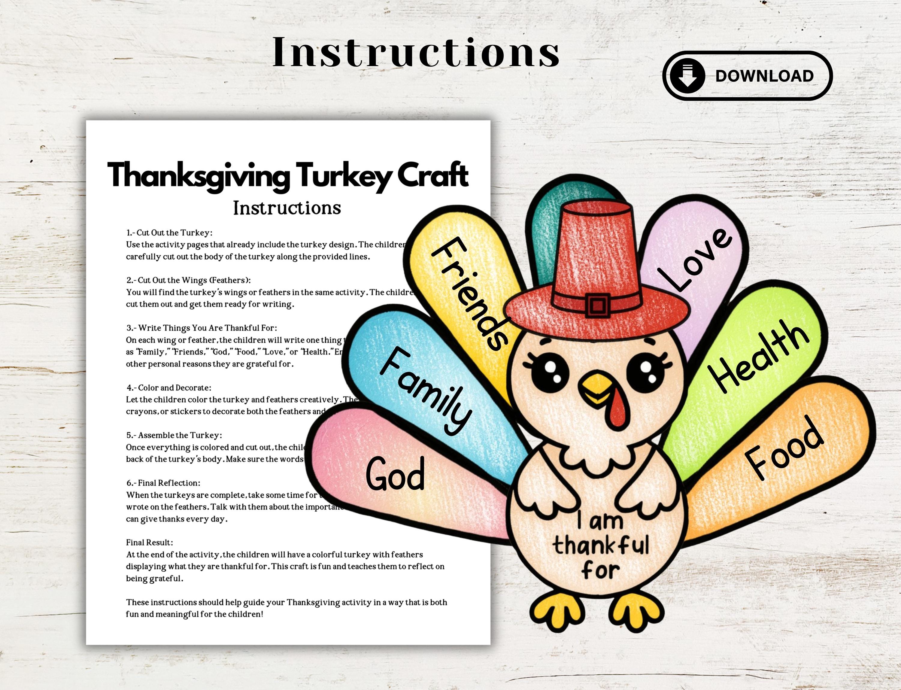 Thankful Turkey Craft for Kids, Thanksgiving Activity, Gratitude ...