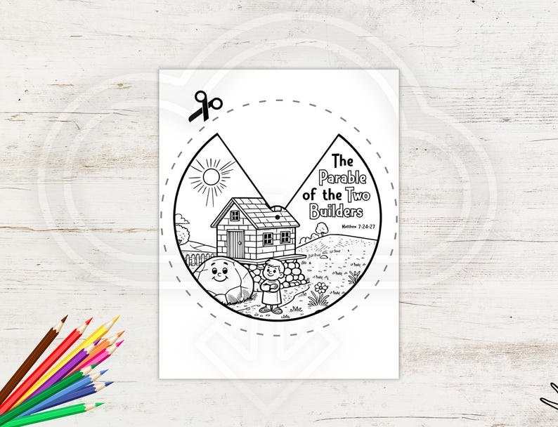 The Parable of the Two Builders- Coloring Wheel | Bible Story Activity ...