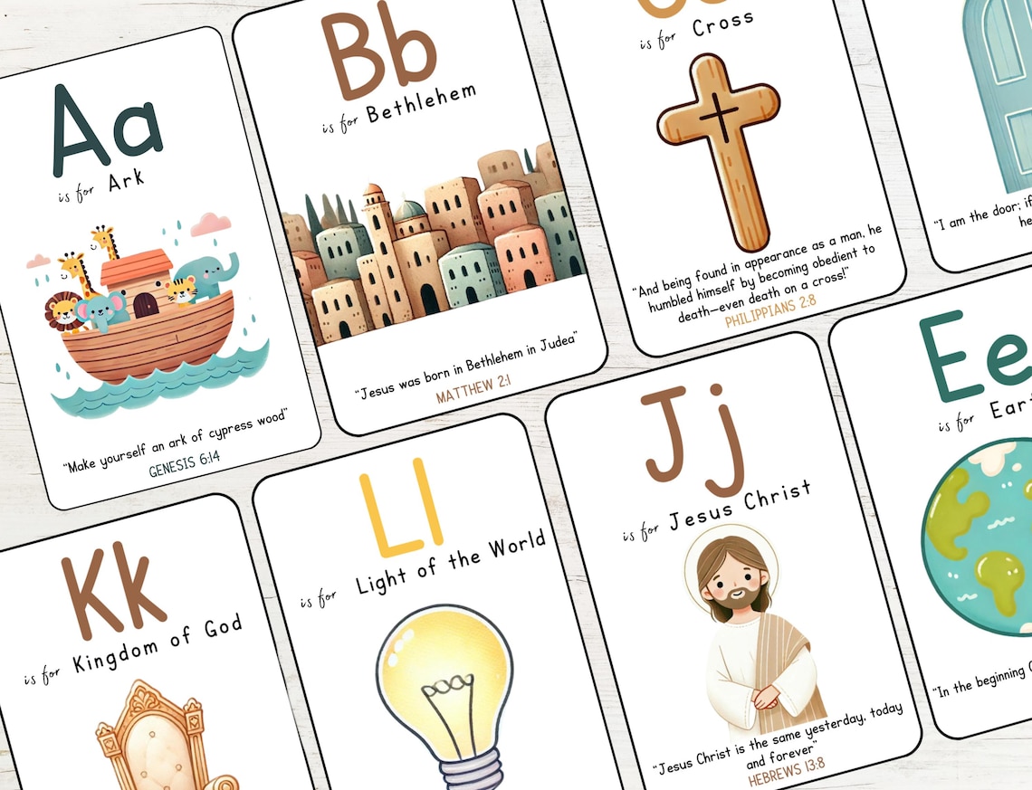 ABC Bible Scripture Flash Cards | Christian Alphabet Card Set | Kids ...