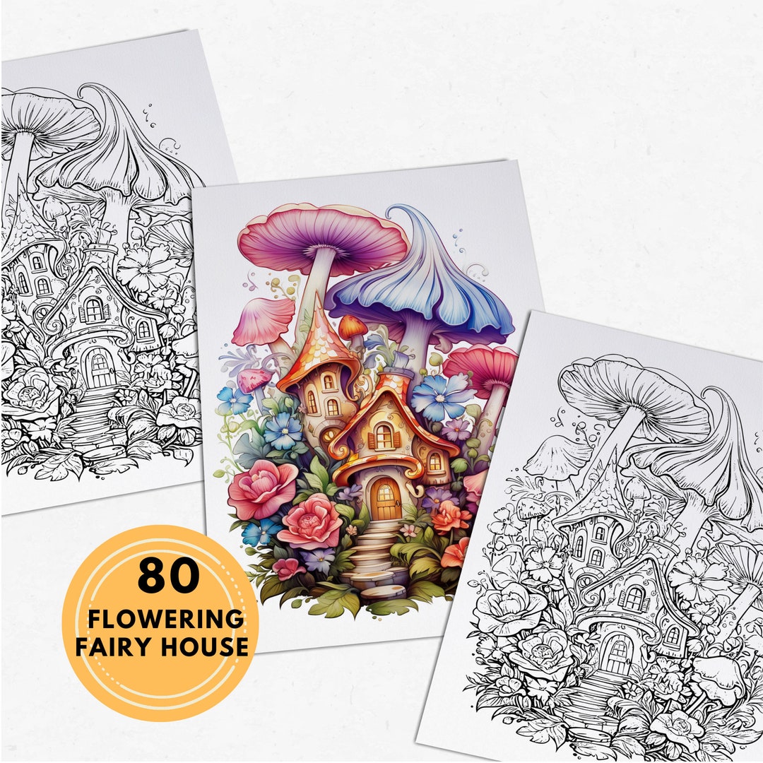 80 Flowering Fairy House Coloring Book Printable PDF House - Etsy