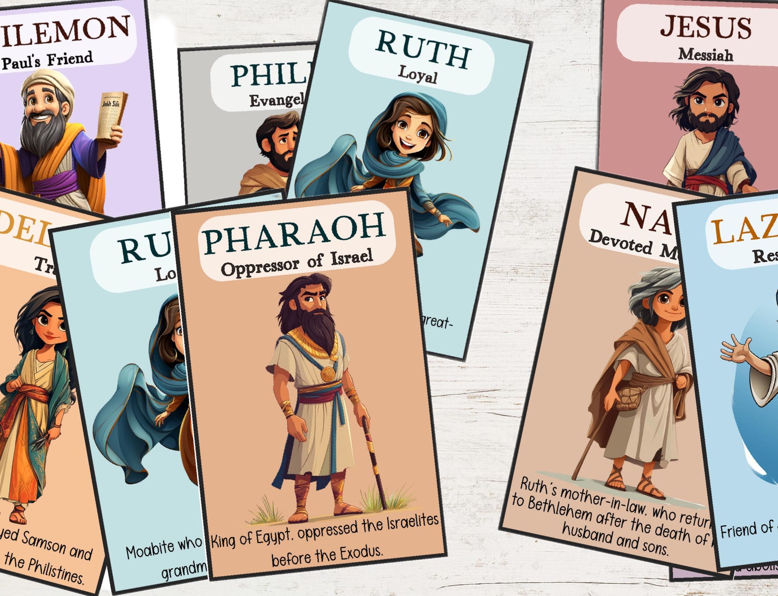 100 Bible Character Educational Cards, Activity for Kids, Christian ...