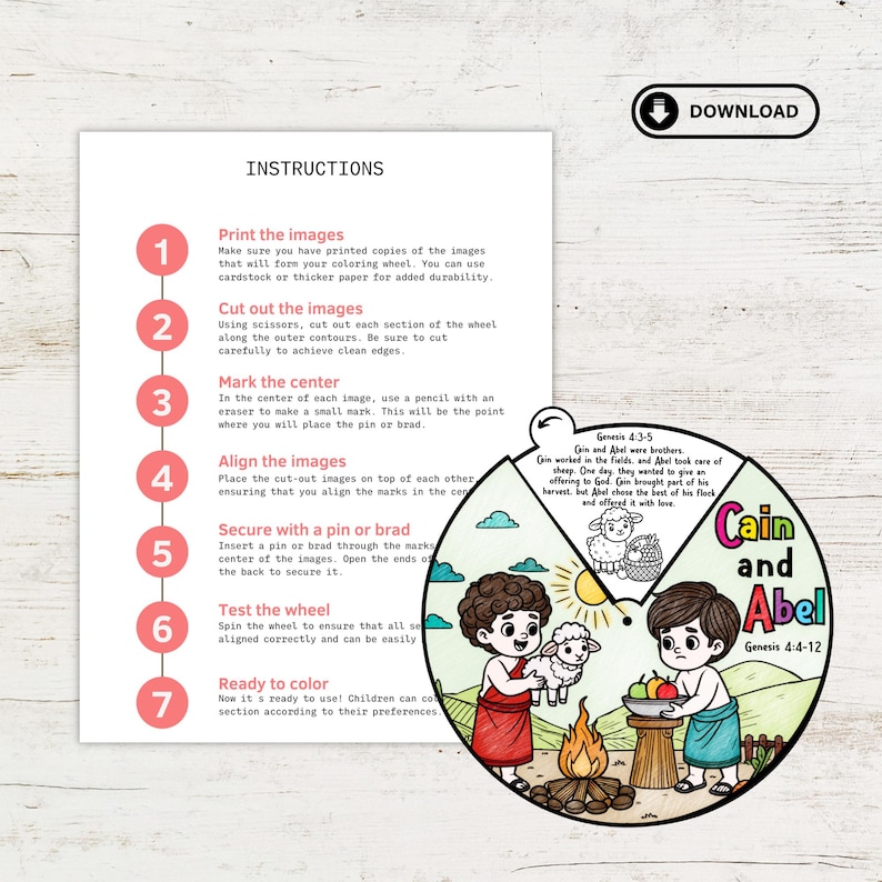 Cain and Abel Coloring Wheel | Bible Story Activity for Kids ...