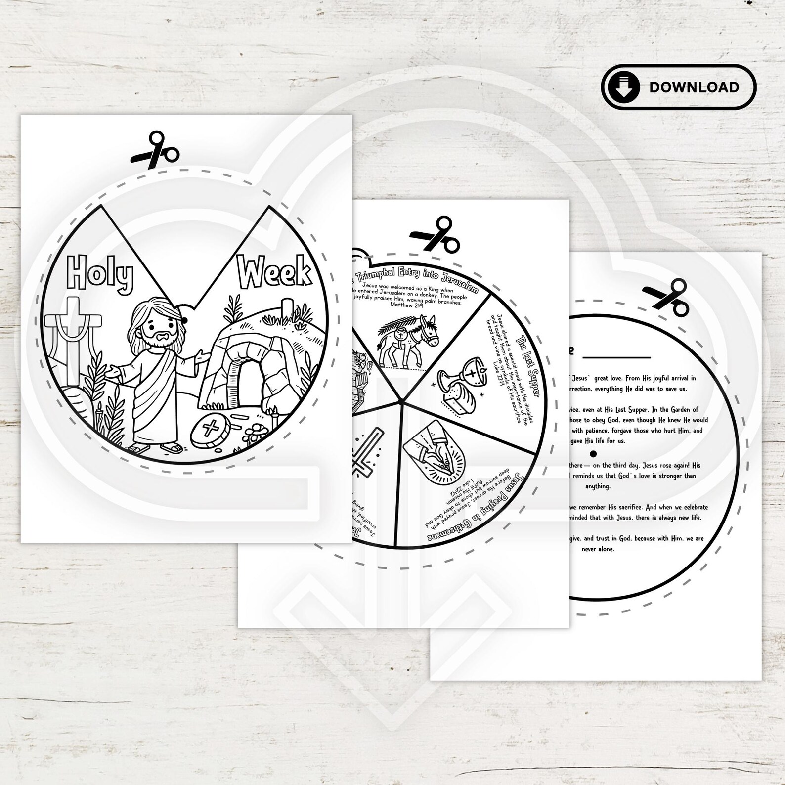 Holy Week Coloring Wheel, Printable Easter Story, Holy Week Printable ...