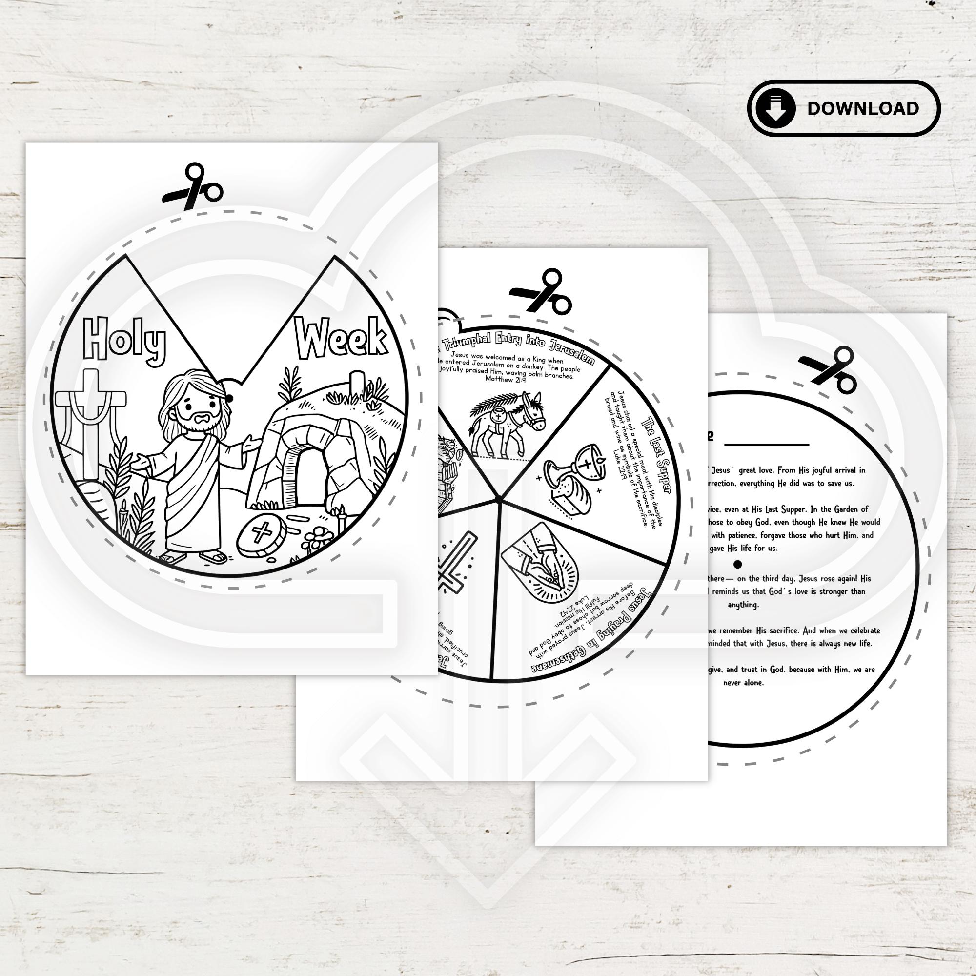 Holy Week Coloring Wheel, Printable Easter Story, Holy Week Printable ...