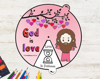 God is Love 1 Corinthians 13 Coloring Wheel, Printable Bible Activity ...