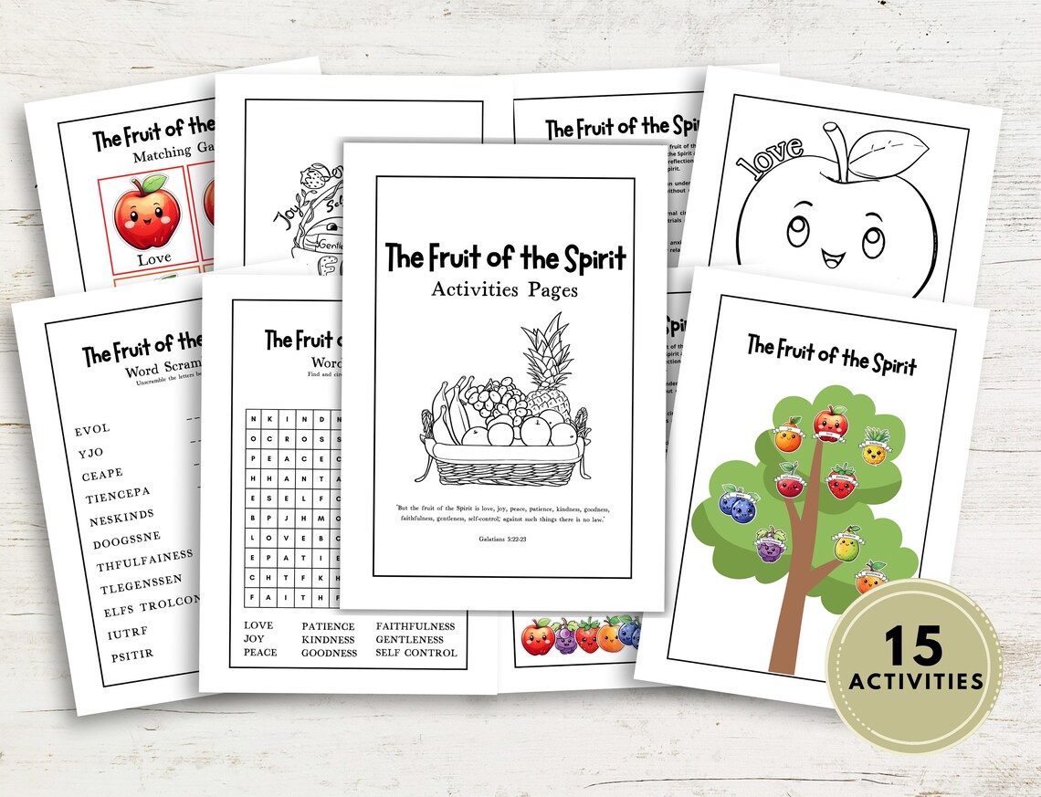 Fruit of the Spirit Activity Pages for Kids, Printable Kids Bible Verse ...