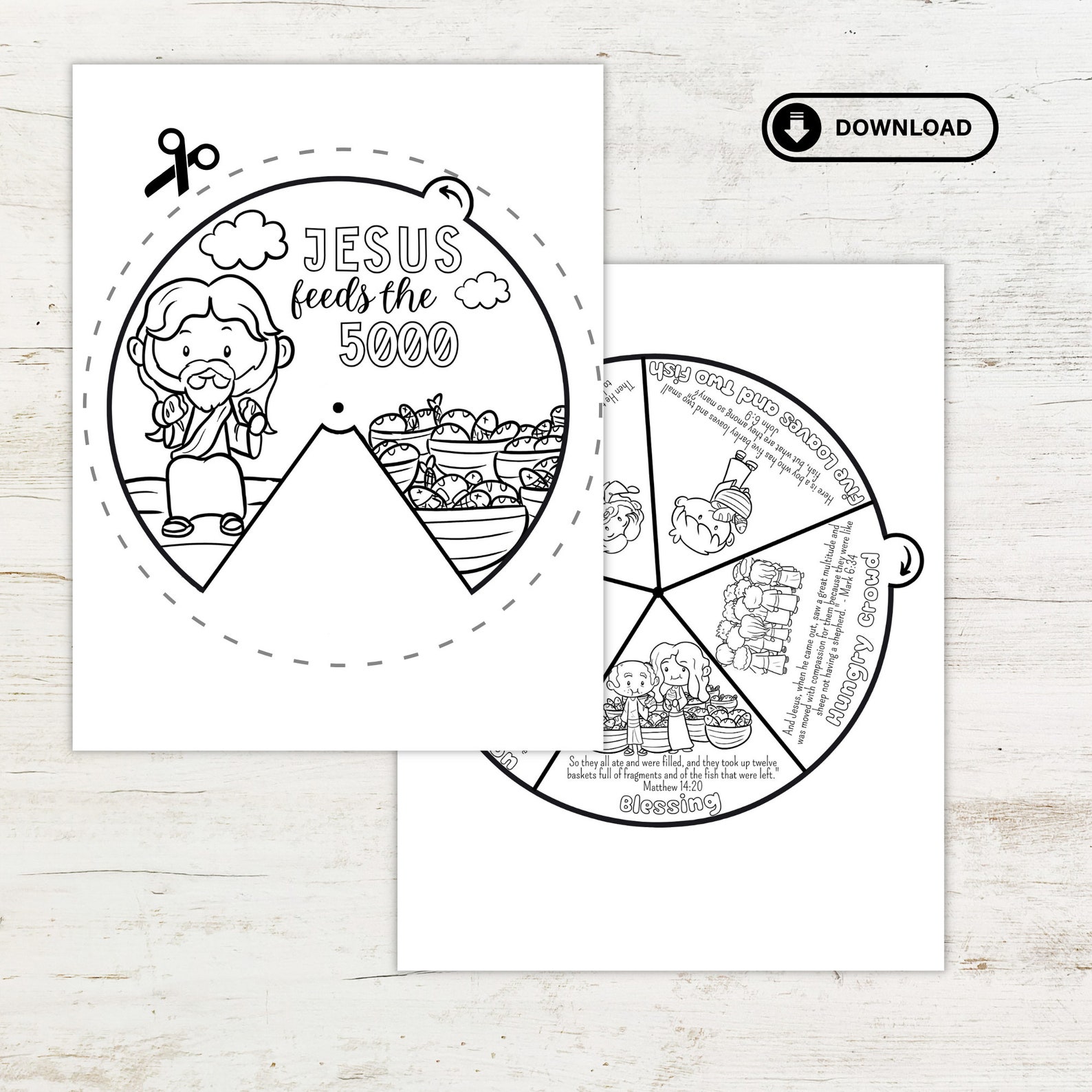 Jesus Feeds 5,000 Coloring Wheel, Jesus Miracle Coloring Wheel ...