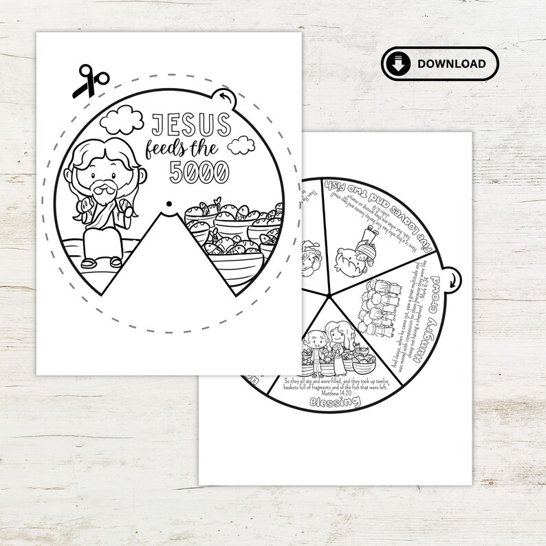 Jesus Feeds 5,000 Coloring Wheel, Jesus Miracle Coloring Wheel ...