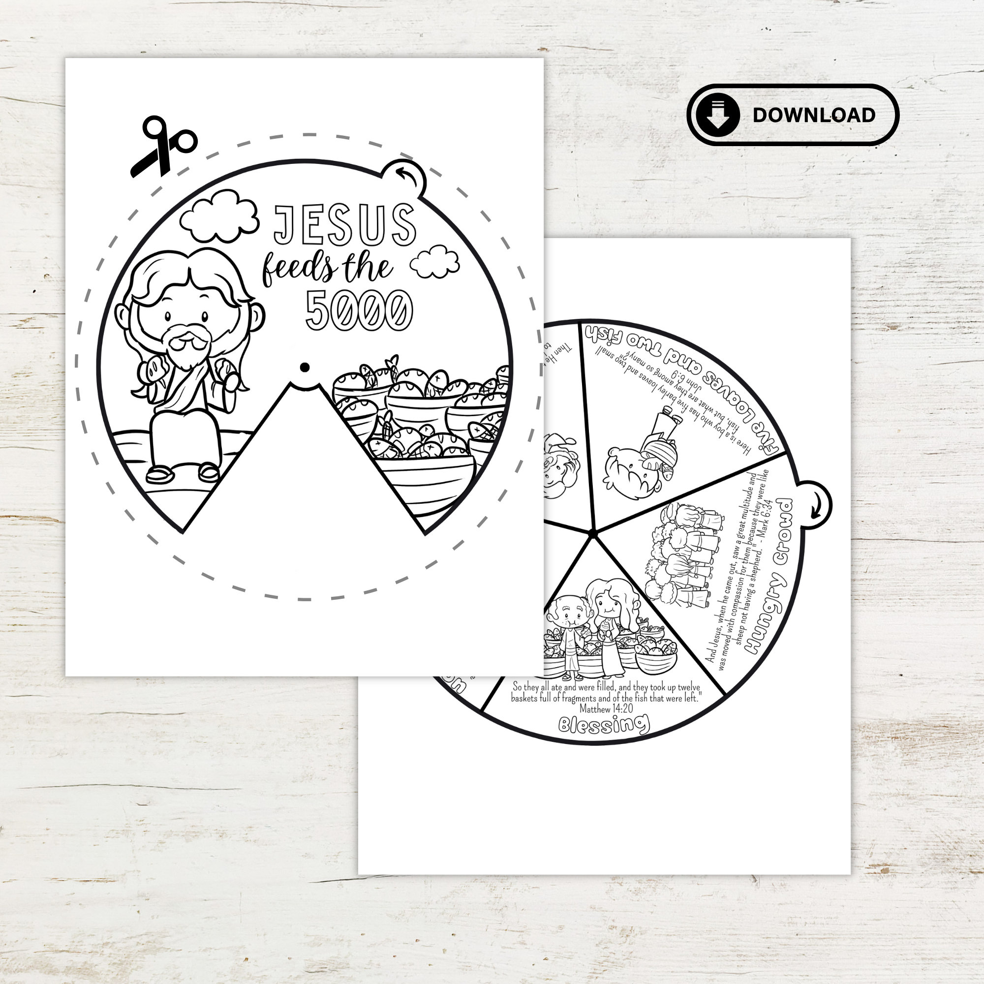 Jesus Feeds 5,000 Coloring Wheel, Jesus Miracle Coloring Wheel ...
