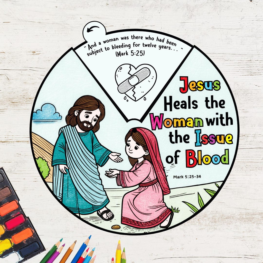 Jesus Heals the Woman With the Issue of Blood Coloring Wheel | Bible ...
