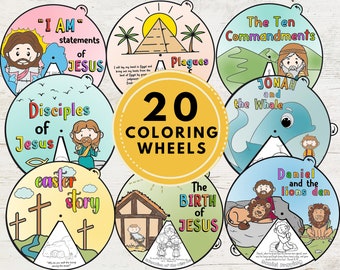 Psalm 23 Coloring Wheel, Printable Bible Activity, Watercolor, Kids ...
