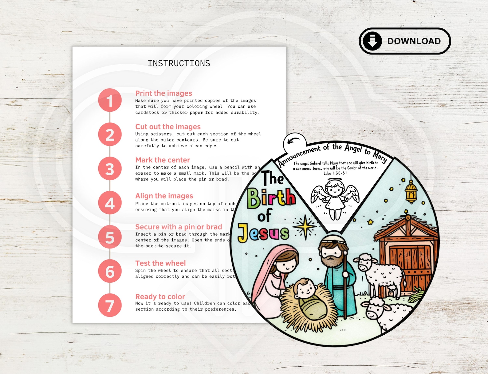 The Birth of Jesus Coloring Wheel, Nativity Story Coloring Wheel ...