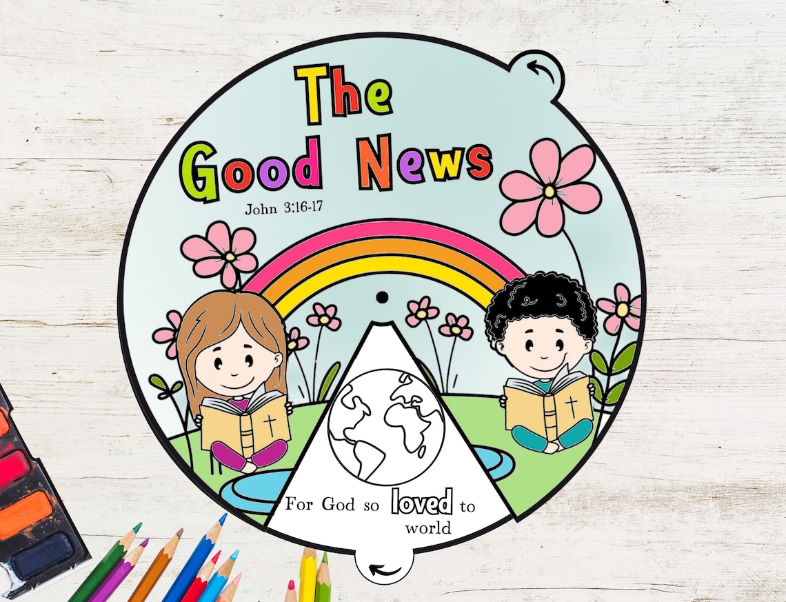 The Good News John 3:16 Coloring Wheel, Jesus Coloring Wheel, John 3;16 ...