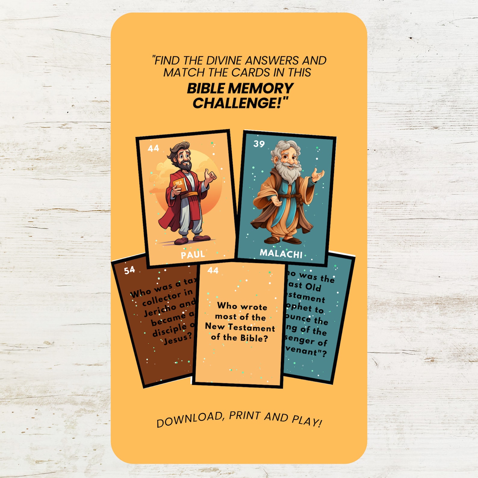 Bible Memory Game Match 54 Bible Characters Printable Bible Pairs ...