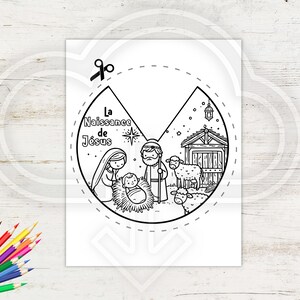 The Birth of Jesus Coloring Wheel in FRENCH, Nativity Story Coloring ...