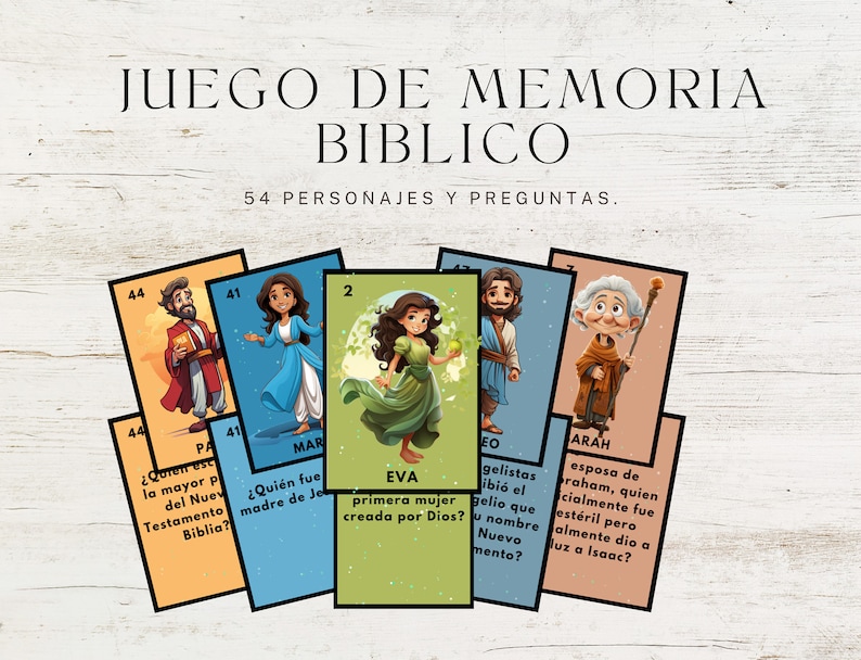 Bible Memory Game SPANISH | Match 54 Bible Characters | Printable Bible ...