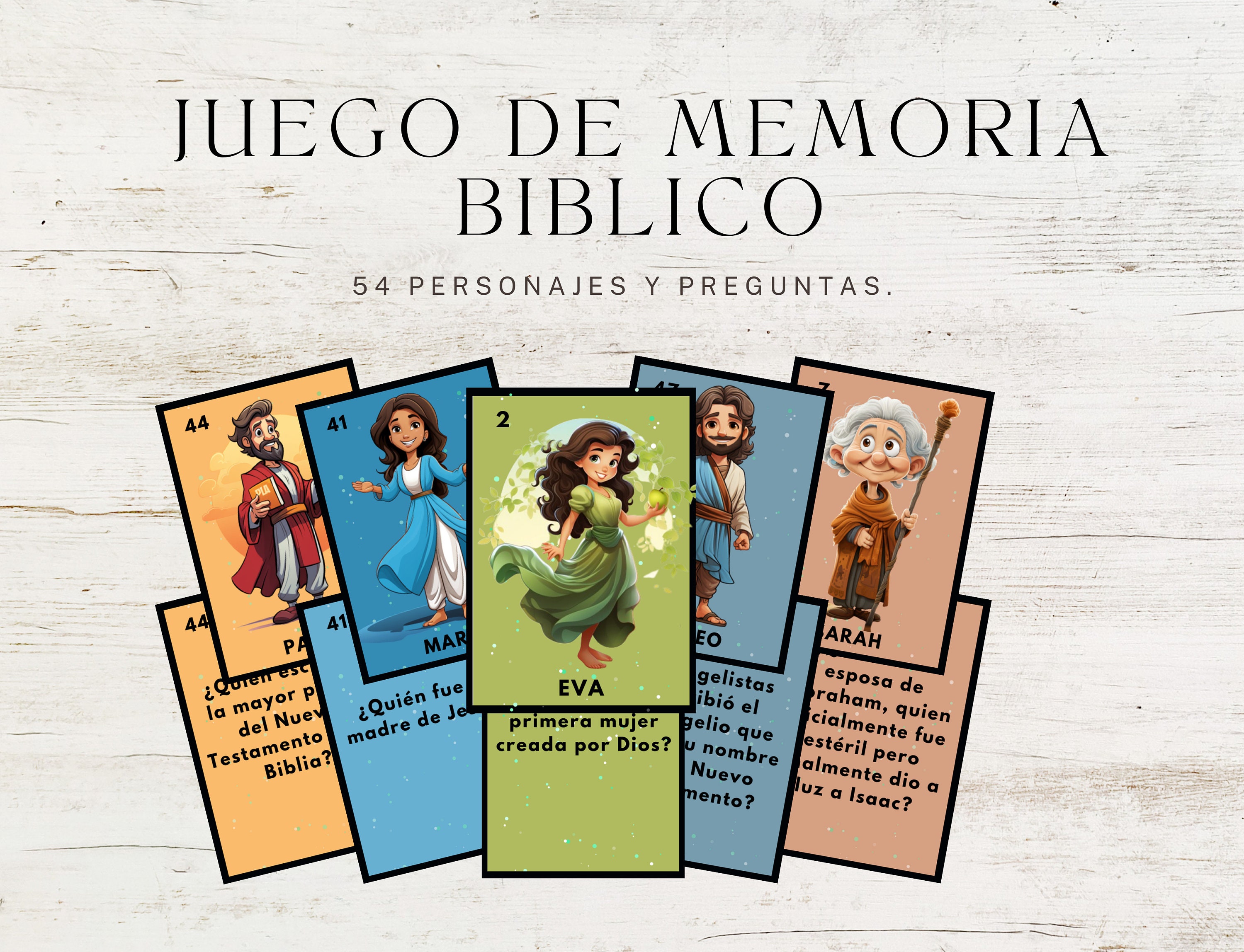 Bible Memory Game SPANISH Match 54 Bible Characters Printable Bible ...