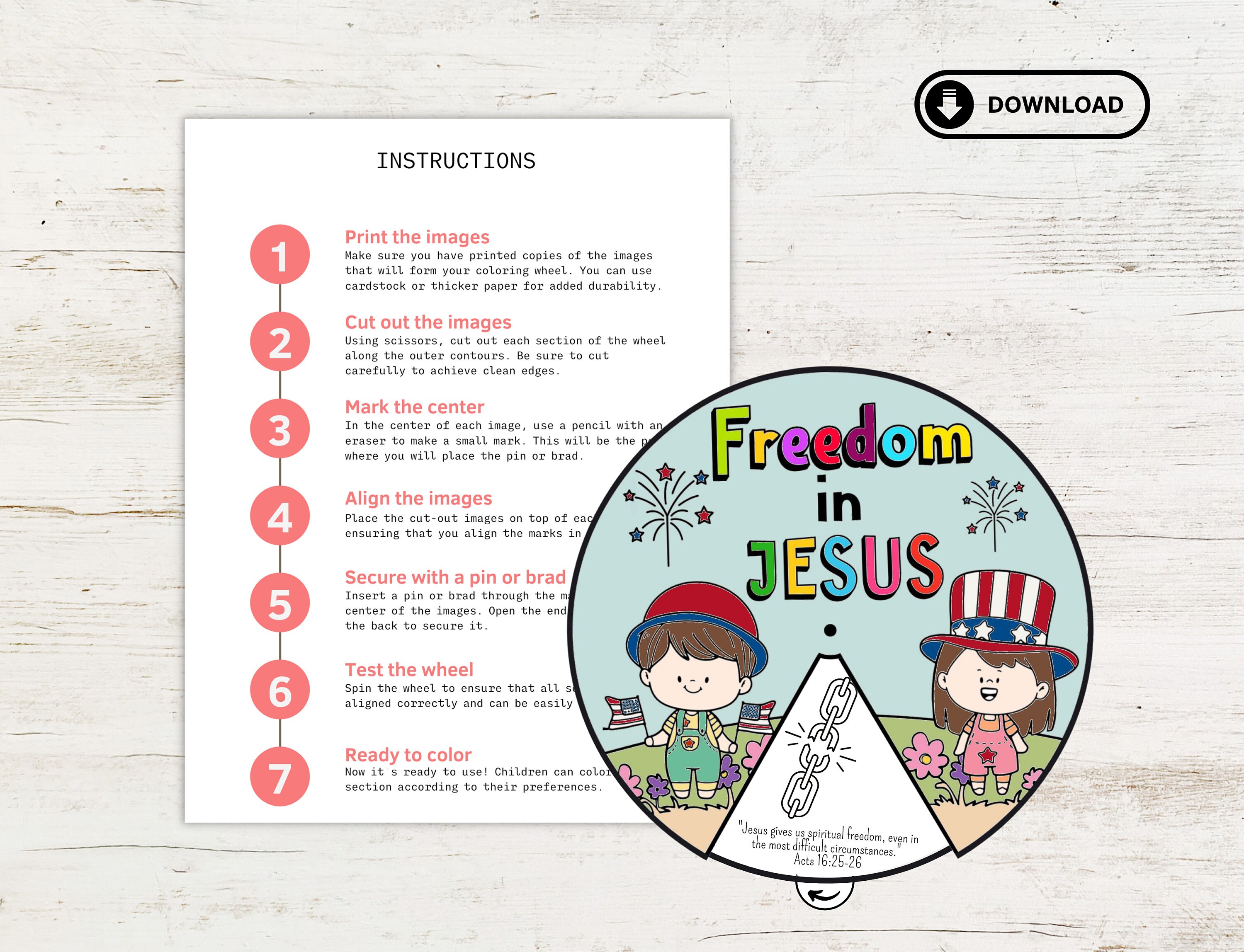 Freedom in Jesus Coloring Wheel, July 4th Coloring Wheel, Printable ...