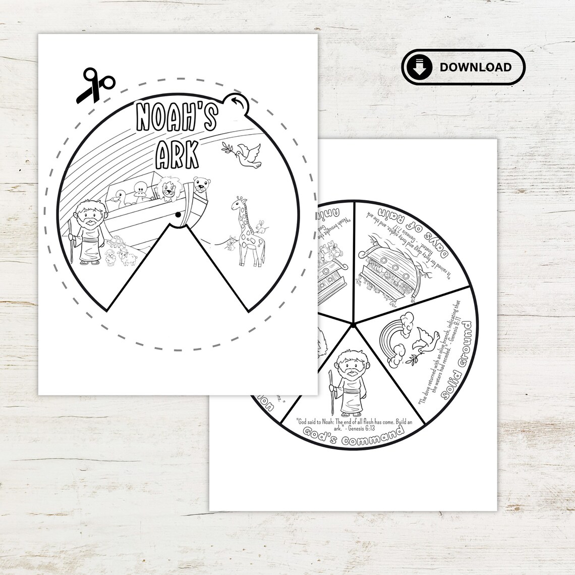 Noahs Ark Coloring Wheel Bible Story Activities Printable Bible ...