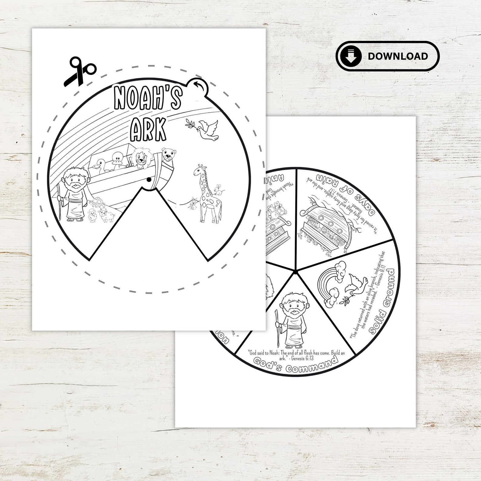 Noahs Ark Coloring Wheel Bible Story Activities Printable Bible ...