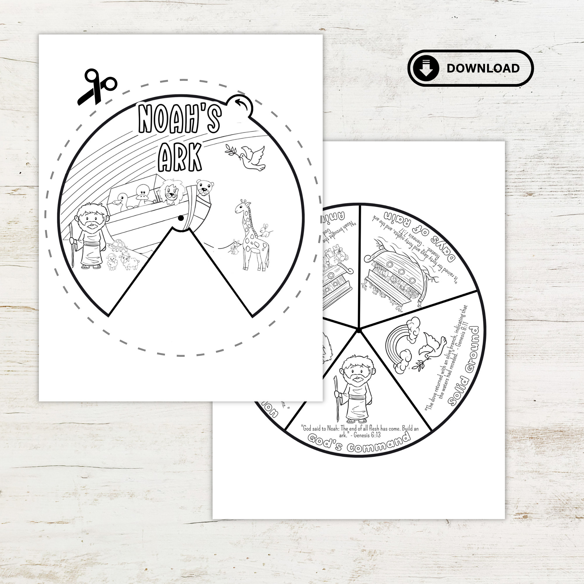 Noahs Ark Coloring Wheel Bible Story Activities Printable Bible ...