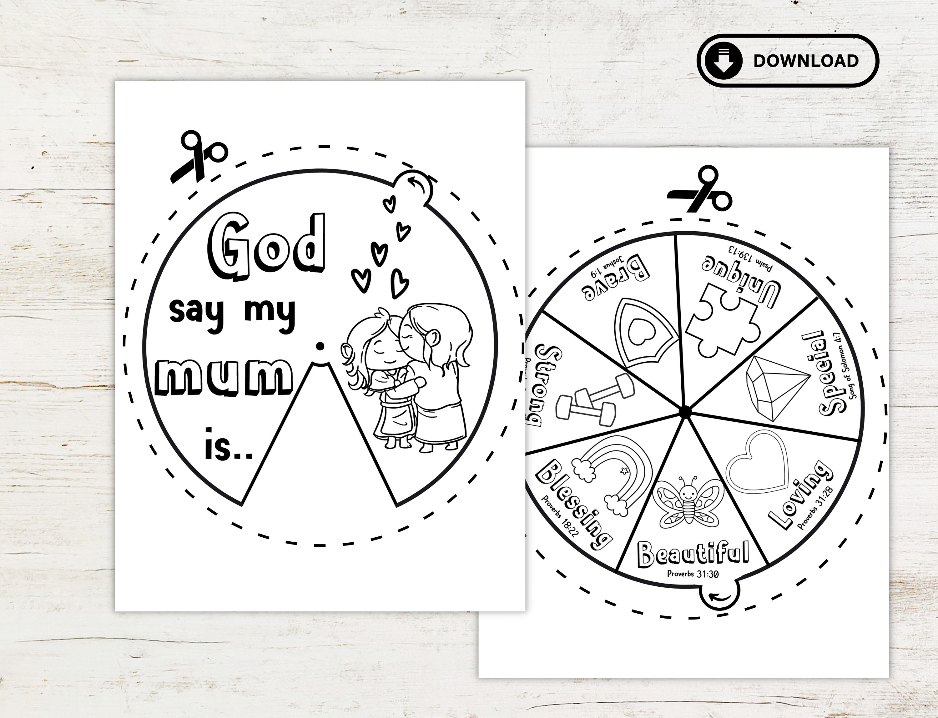 God Say My Mum is Coloring Wheel, Mothers Day Coloring Wheel, Printable ...