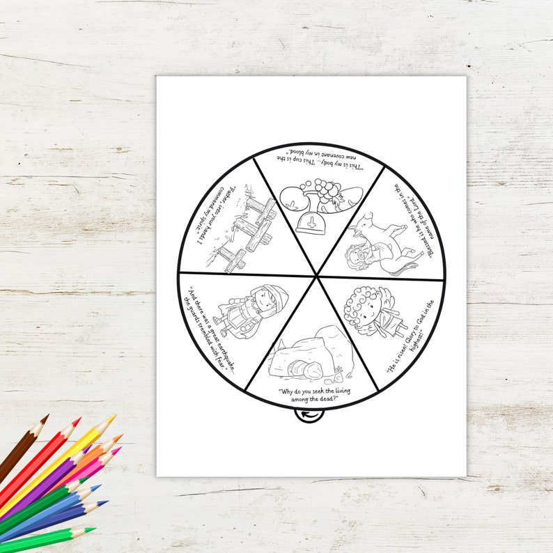Easter Bible Story Coloring Wheel Holy Week Bible Activity He is Risen ...