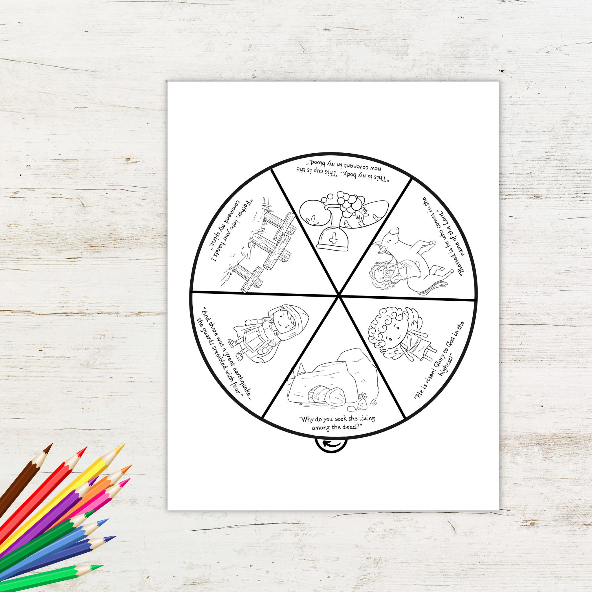 Easter Bible Story Coloring Wheel Holy Week Bible Activity He is Risen ...