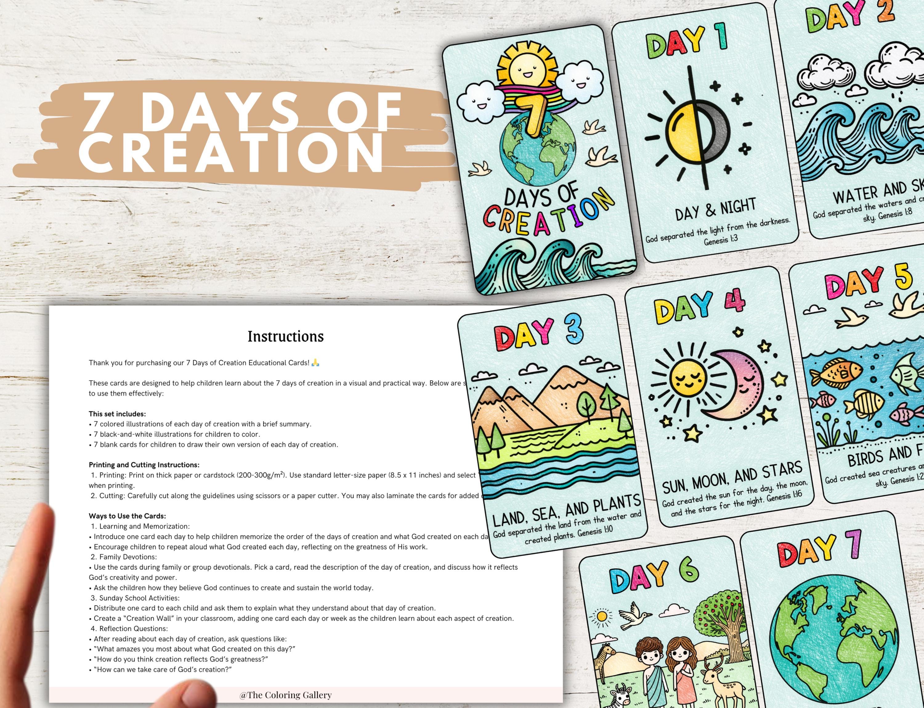 7 Days of Creation Educational Cards, Activity for Kids, Christian ...