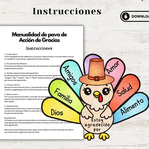 Thankful Turkey Craft for Kids in SPANISH, Thanksgiving Activity ...