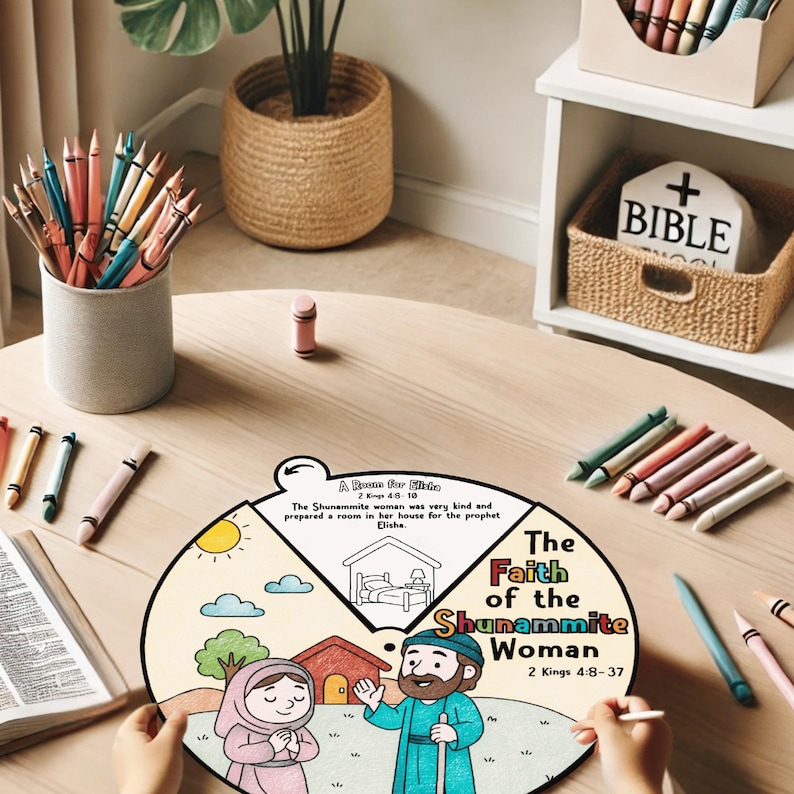The Faith of the Shunammite Woman - Coloring Wheel | Bible Story ...