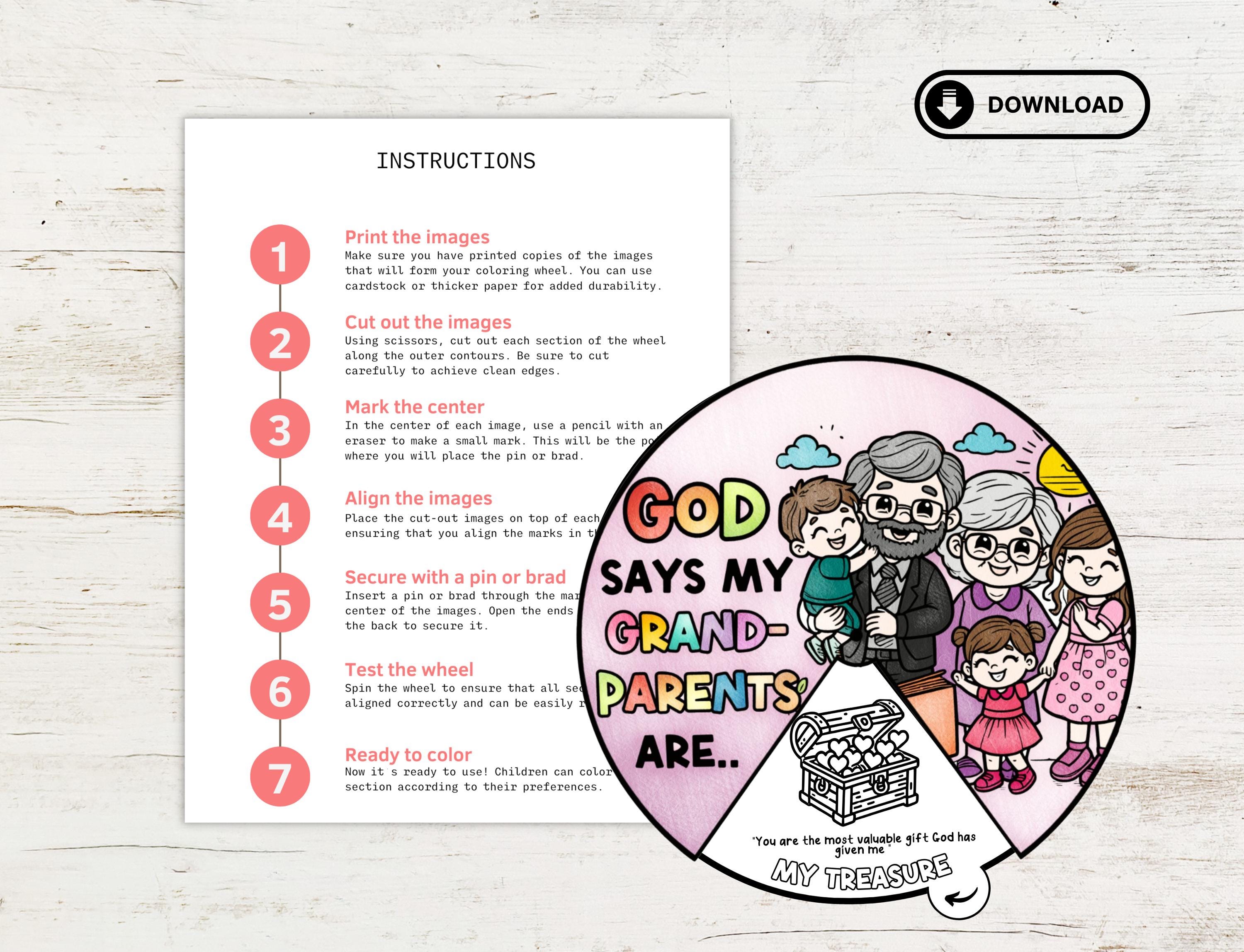 God Says My Grandparents Are - Coloring Wheel, Grandparents Day ...