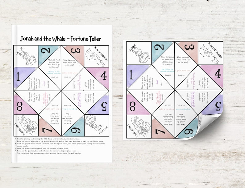 Jonah and the Whale Bible Story Activity Paper Fortune Teller Cootie ...