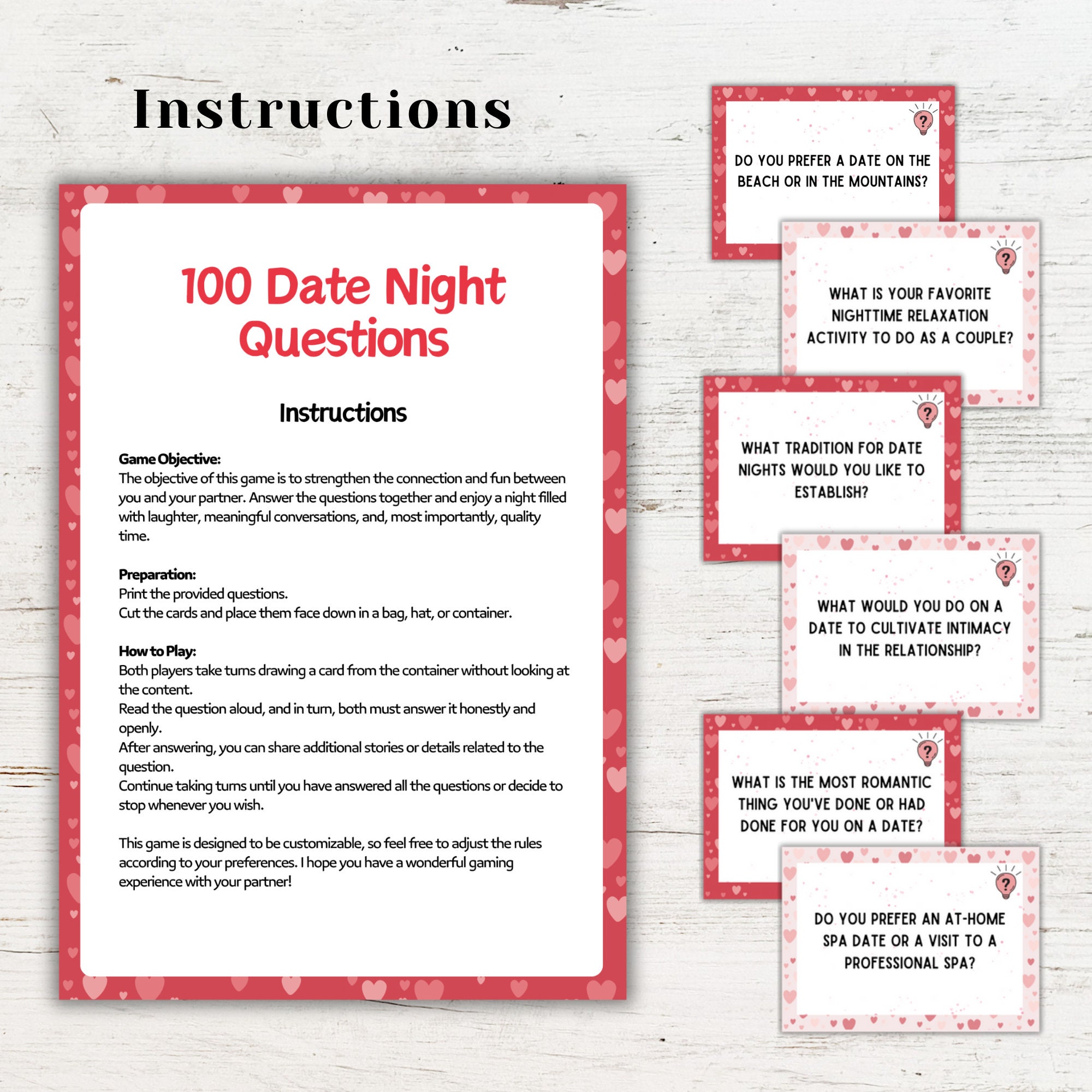 100 Date Night Questions Questions for Couples Date Night Game Games ...