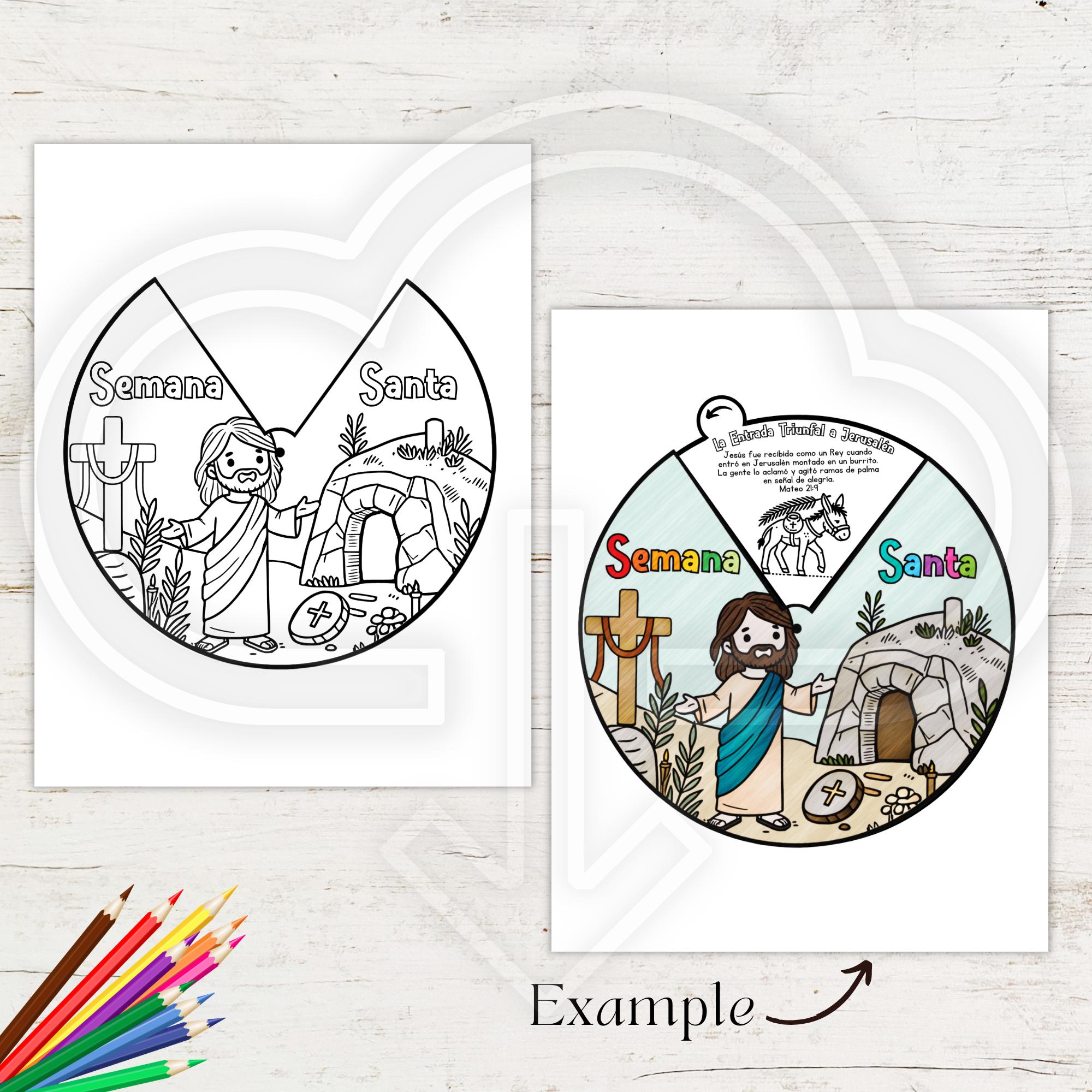 Holy Week Coloring Wheel IN SPANISH, Printable Easter Story, Holy Week ...